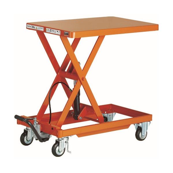 トラスコ中山（株）取寄品：メーカー取寄納期　都度問合せ特長・手押しハンドルがないため、長尺物などの作業台として使用できます。・テーブルの下降は、レリーズハンドル（テーブル下降装置）で簡単に操作できます。用途・長尺物・大物の運搬・昇降や作業台...