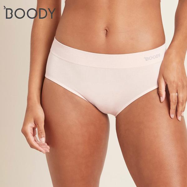 竹原料の生地でやわらかくフィット。シンプルなジャストウエストショーツ。商品名：BOODY ベーシック ミディブリーフサイズ：【S(日本サイズS-M)】ウエスト61-71 | ヒップ86-96 (cm)【M(日本サイズL)】ウエスト71-81...