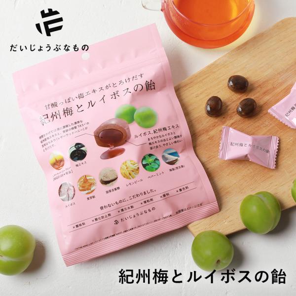 【数量限定】 “新感覚” 梅とルイボスの出会い。甘みと酸味がほどける、のど飴。商品名：だいじょうぶなもの　紀州梅とルイボスの飴内容量：51g原産国：日本販売者：株式会社たかくら新産業区分：食品広告文責：(株)エル・ローズ　TEL 0120-...
