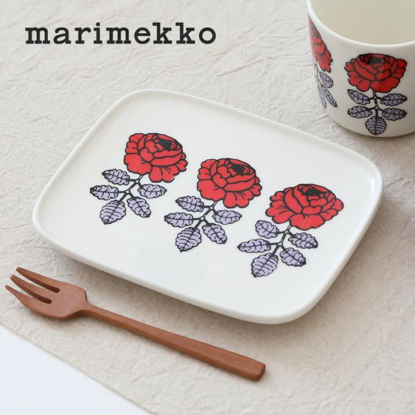 商品名：Vihkiruusu plate カラー75（レッド×ライラック）品番：52261-4-76305寸法：縦12cm 横15cm 高さ1.5cm材質：磁器