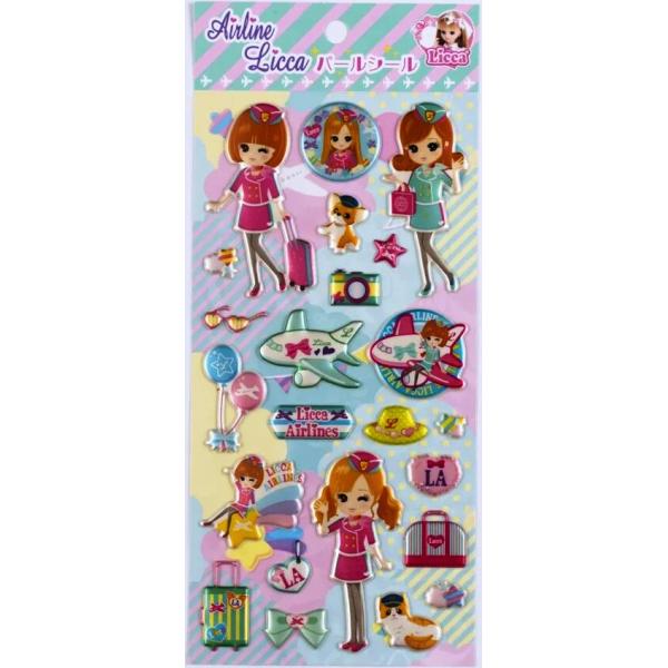 19cm×9.5cmです。 エアラインリカちゃんシール　ピンク×ミントグリーンです。厚みのあるドロップシールです。リカちゃんがエアラインの制服を着ています。