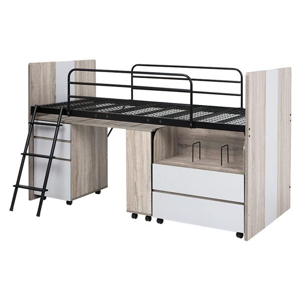 システムベッド シングルサイズ グレー色 ベッド+デスク＋収納ワゴンの3点セット 便利な収納 引出し付お部屋の大きさやお子さまの成長に合わせて様々なレイアウトができるシステムベッドです。ベッド、デスク、収納ワゴンをまとめて揃える事でお部屋の...