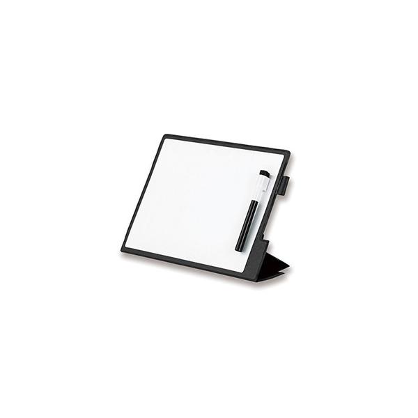 ノート型＋スタンド式ホワイトボードカバーを折りたたんで背面のガイド部に差し込んでスタンドに。サイズ：W220×H310mm　総厚7mm極薄サイズ質量：約415g付属品：マーカー（黒）