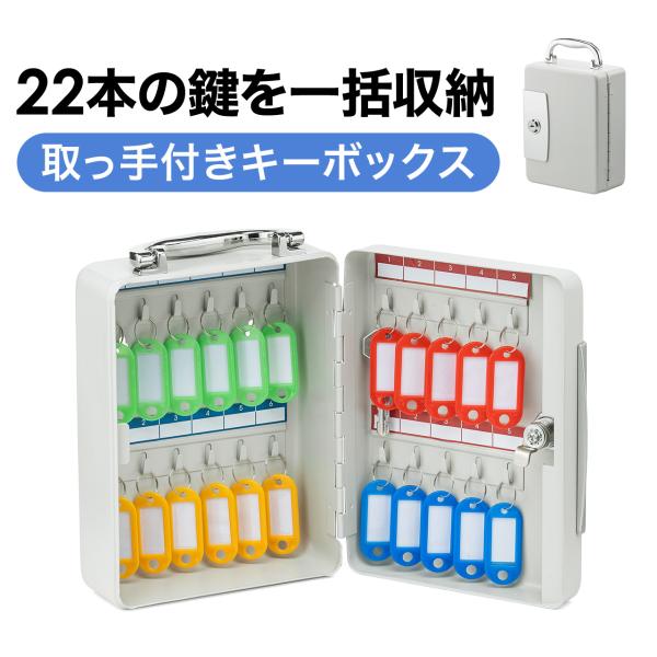 品番：200-SL123鍵の紛失や探す手間を減らせる、22本収納対応の取っ手付きキーボックス。色分けキーホルダー、鍵付き扉、壁掛け保管に対応し、オフィスや店舗、施設の鍵管理に使いやすい。【WEB限定商品】合計5,000円以上お買い上げで送料...