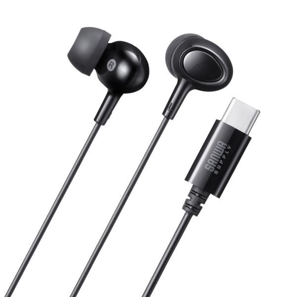 品番：MM-HSTC04BKここがポイント！・遮音性が高く迫力の音楽再生・マイク内蔵でハンズフリー通話可能・着信応答や音楽操作が簡単・Type-Cポートの機器に対応・イヤーピース（S/M/L）付属Type-Cポートのあるスマホやタブレット、...