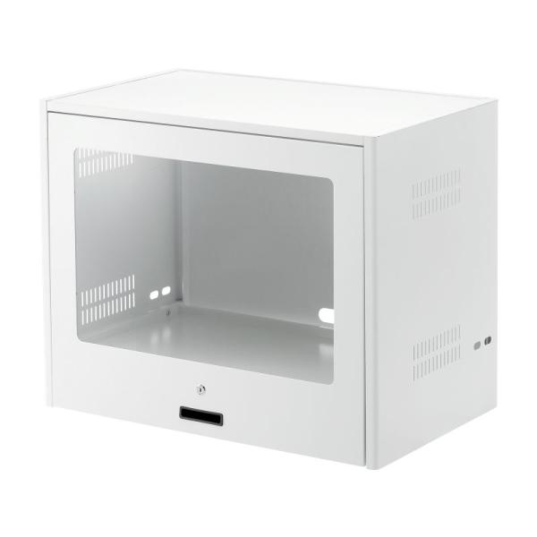 品番：RAC-SL4ここがポイント！・ディスプレイとパソコン本体を収納できる大型ラック・放熱ファン取り付け可能・ラック本体をワイヤーで固定し、盗難対策可能・扉をしめたままでも中の様子が見えるアクリルパネル・省スペースに使用できるフラップ式前...