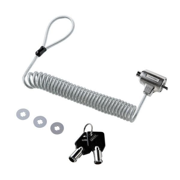 品番：SLE-14S合計5,000円以上お買い上げで送料無料(一部商品・地域除く)！ ワイヤーがカールコードで伸縮可能なノートパソコン用セキュリティロック。関連キーワード：サンワサプライ サンワダイレクト 防犯