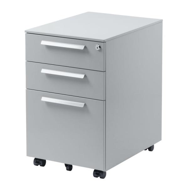 品番：SNW-106GYここがポイント！・セーフティロック機構付きで安心・ペントレー付属で使いやすい・ダブルスライドレールで全体を引き出し可能・仕切り板付きでA4ファイル収納に便利・キャスター付きで移動も楽々書類・小物が整理しやすい3段タイ...