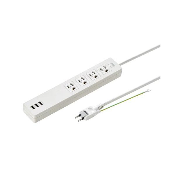 品番：TAP-F37U-2合計5,000円以上お買い上げで送料無料(一部商品・地域除く)！ スマートフォンとタブレットを同時に充電できる、合計3A出力のUSBポート付きタップ。ACアダプタ対応・3P・4個口・2m・ホワイト。関連キーワード：...