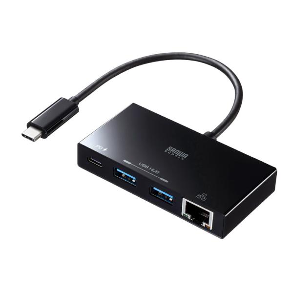 品番：USB-3TCH20BKType-CポートをLANポートに変換するLANアダプタ機能を搭載した持ち運びに便利な3ポートUSB3.1 Gen1ハブ。合計5,000円以上お買い上げで送料無料(一部商品・地域除く）！関連キーワード：サンワサ...