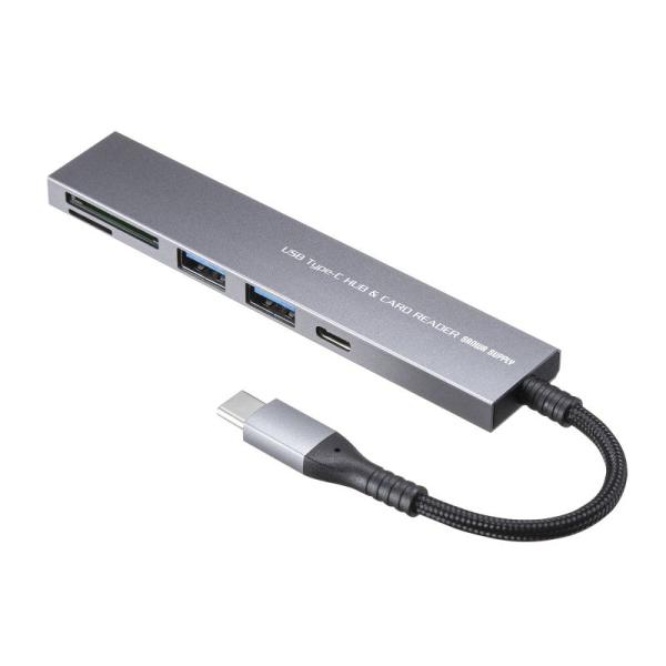 品番：USB-3TCHC21MSここがポイント！・USB 5Gbpsに対応したUSBポートを3ポート搭載・SDカードスロットとmicroSDカードスロットを搭載・持ち運びに便利な超薄スリムタイプ・断線に強く、しなやかなメッシュケーブルを採用...