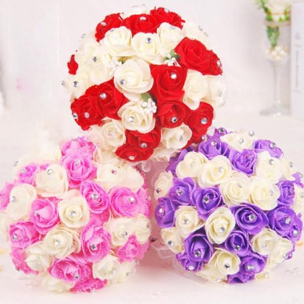 ■ 品名:ブーケ（造花）    ■ 素材:発砲ポリエチレン■ カラー：全3色■ サイズ：全長27cm、幅24cmsanwafashionの人気検索ワード： ウエディングブーケ 安い 結婚式 花嫁 ブーケ ローズ 造花 花束 ブライダルブーケ...