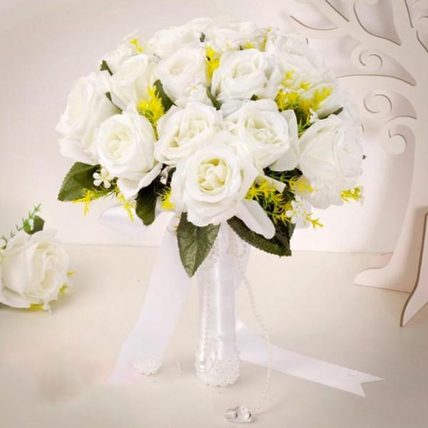 ■ 品名:飾り用造花     ■ 素材:絹■ カラー：ホワイト■ サイズ：全長31cm、幅22cmsanwafashionの人気検索ワード： ウエディングブーケ 安い 結婚式 花嫁 ブーケ ローズ 造花 花束 ブライダルブーケ ウェディング...