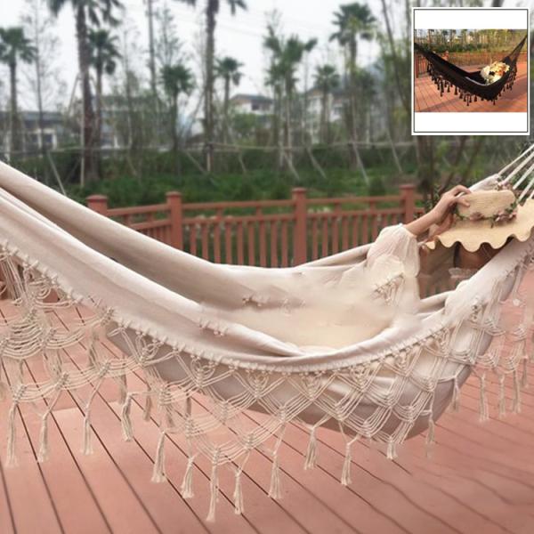 【品名】：ハンモック【素材】: ズック【カラー】：全2色【使用時のサイズ】:200*150CM【生産地】：中国【重量】: 1900G【耐荷重】：200KG【収納時のサイズ】:40*25*10CM両側にファッションタッセルを付いているハンモッ...