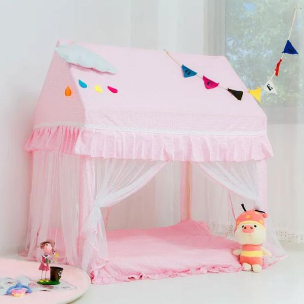 ■品名：キッズテントハウス■材質：チュール+ポリエステル+天然木■カラー：A■サイズ（約）：155*95*140cmsanwa fashionのキーワード：キッズテントハウス ボールハウス 子供用テントハウス　収納バッグ付き 室内 屋内 キ...