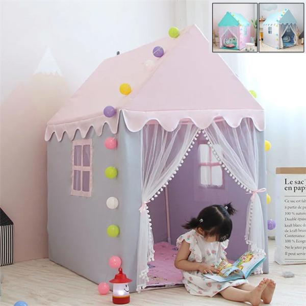 ■品名：キッズテントハウス■材質：コットン+チュール+PVC■カラー：全3色■サイズ（約）：125*93*140cmsanwa fashionのキーワード：キッズテントハウス ボールハウス 子供用テントハウス　収納バッグ付き 室内 屋内 キ...