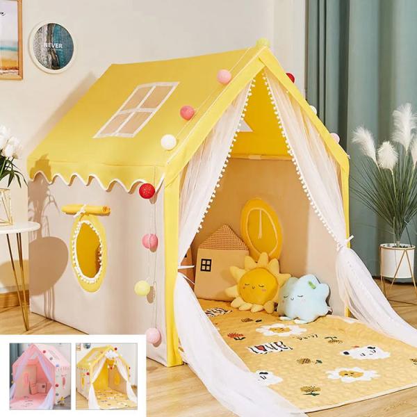 ■品名：キッズテントハウス■材質：ポリエステル+チュール+天然木■カラー：全2色■サイズ（約）：135*130*100cmsanwa fashionのキーワード：キッズテントハウス ボールハウス 子供用テントハウス　収納バッグ付き 室内 屋...