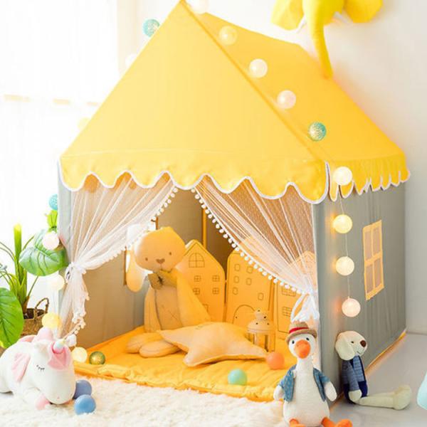 ■品名：キッズテントハウス■材質：ポリエステル+チュール+天然木+PVC■カラー：全3色■サイズ（約）：130*120*105cmsanwa fashionのキーワード：キッズテントハウス ボールハウス 子供用テントハウス　収納バッグ付き ...