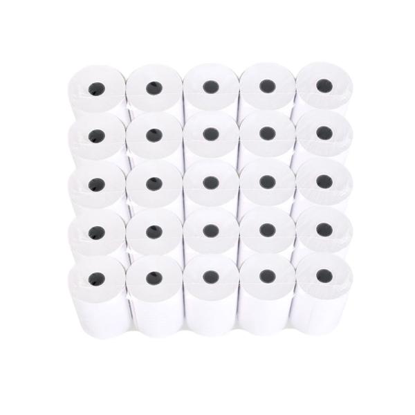 【商品仕様】感熱ロール紙サイズ：約58mm幅×40mm外径×9mm内径。紙厚(坪量・厚み):70g/m2・0.09mm、白色度85%以上。ロール紙は高品質の感熱紙を使用しているため、鮮明な印字が可能です。キャッシュレス決済端末、ポータブルP...