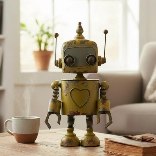 このブリキ製大きなロボットは、レトロでかわいらしいデザインが特長です！お庭づくりやインテリアのディスプレイにぴったりのアイテムで、その存在感あるフォルムが空間に楽しい雰囲気をもたらします。ロボットの置物は、ガーデニングを楽しむ方やユニークな...