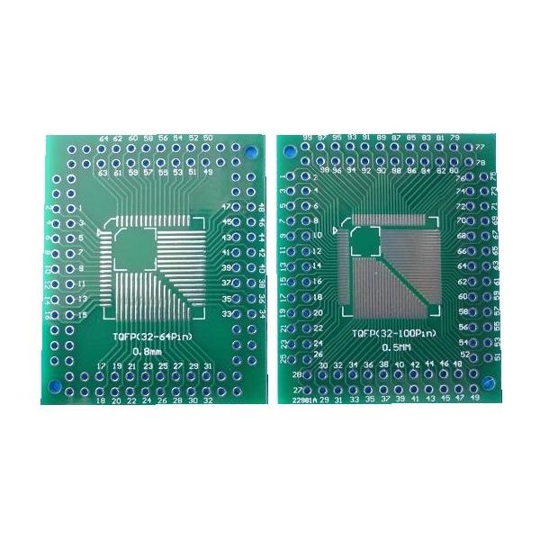 2.54mm変換基板写真では裏面、表面の両方撮影pcb-100　　TQFP32〜100 0.5mm、TQFP32〜100　0.8101　　QFN32　0.5mm、QFN40　0.5102　　SOP4〜28　1.27mm、SSOP〜28　0....