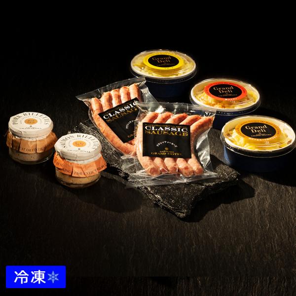 札幌グランドホテルのオリジナルソーセージ、リエット2種とラザニアをセットにしました。＜商品内容・賞味期限＞クラシックソーセージ　5本入り　（150ｇ）　×　2　　製造より180日サーモンリエット　（110g）　×　1　製造より90日ポークリ...