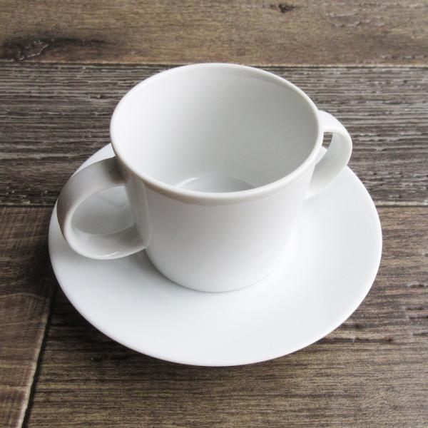 【商品名】白い食器 両手付き カップ＆ソーサー【規格】アウトレット【サイズ】カップ…直径 約8cm（最大幅 約13cm）×高さ 約6.7cm / ソーサー…直径 約14.8cm×高さ 約2.2cm【重量】カップ…約180g / ソーサー…約...