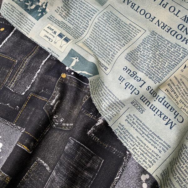 綿オックスフォードPT生地（AP52808-2・3）デニムプリント素材：綿100%生地巾　110cm　ネコポス便：2m（数量4）まで可能です。made in Japan人気のOX生地・大特価品です！薄くも厚くも無く家庭用ミシンでも縫いやすく...