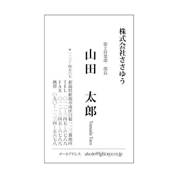 シンプルな単色名刺がお好みの方に！ビジネス用にもプライベート用にもおすすめの白黒印刷のリーズナブルな名刺です用紙サイズ：55mm×91mm枚数：100枚入／1個