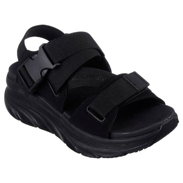 【送料無料】 スポーツサンダル スポサン 厚底 チャンキー プラットフォーム ウェッジ 調節可能 スケッチャーズ SKECHERS D’LUX WALKER - COOL LINES デラックス ウォーカー - クール ラインズ (BLAC...