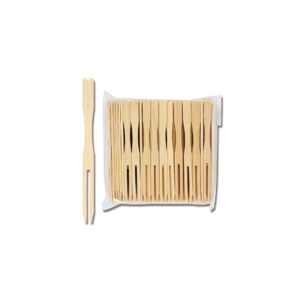 ■サイズ　：9cm<br>■材質　：天然竹<br>■入り数　：1袋（100本入）<br>■商品説明　：竹製の二又のフォークです。<br>お菓子や果物等に。<br>