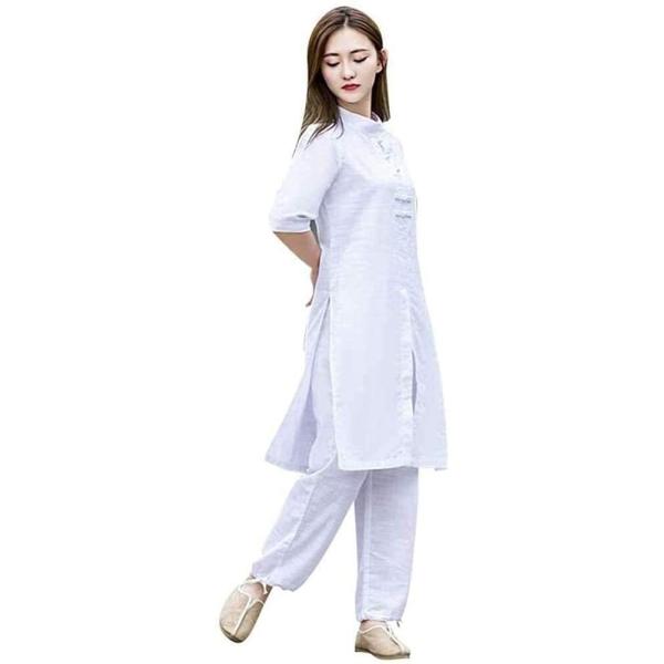 A pleasant wearing: flowing and relaxing. When practicing yoga,tai chi and zen meditation,the uniform is not tight to th...