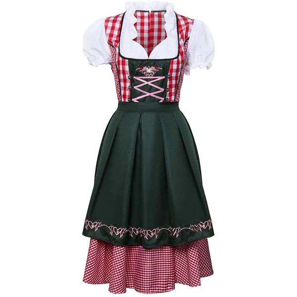 ？材質：100％ポリエステル、3個のOktoberfestドイツのビールパーティー衣装：Dirndl Dress + Apron +リボン。？古典的な赤＆ホワイトペイドのドレス、バックジッパーの閉鎖、刺繍のトリムを持つ取り外し可能なエプロン...
