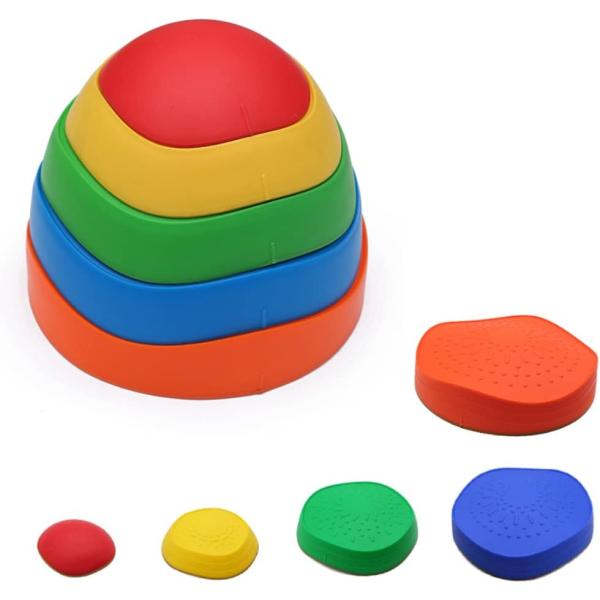 総重量(約)：1.5kg遊びながらバランス感覚や運動能力向上を目指せる、 カラフルなバランスストーン5個セットです。  大きさの異なるストーンと表面のでこぼこが足の裏を刺激し、 カラフルな見た目でお子様の好奇心もくすぐります。  軽くて丈夫...