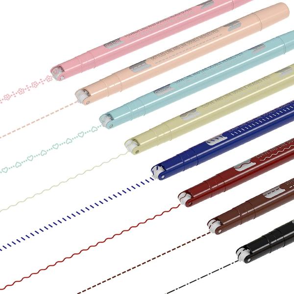 【面白いラインが引ける便利なローラスタンプペン】普通のカラーペンで波線や花などを描くのは難しいですか。このユニークなラインマーカーを試してみてください 。ローラースタンプを回して簡単に花模様、ハート模様、点線、波線、斜線などのデザインライン...
