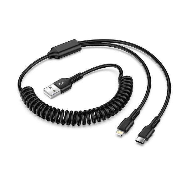 2in1 充電ケーブル コイル状 ライトニング＆タイプC iPhone充電ケーブル カールコード MFI認証 5V2A 急速充電 Haoano li