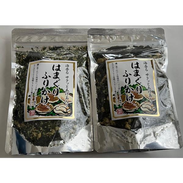 海香るサクッとあげ玉入り　磯の香り広がる味海苔に、コク深いはまぐり風味とあげ玉のサクサク食感がくせになる贅沢なふりかけです。