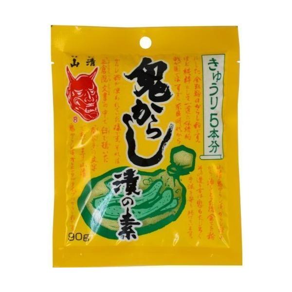 鬼からし粉に各種調味料などをブレンドし、きゅうり400ｇ（約5本)が 漬かる量を1袋としています。 室温で12時間おき、さらに冷蔵庫で24時間おくと食べ頃になります。 原材料名：ぶどう糖、食塩、からし、着色料（うこん） 国内で製造した鬼から...