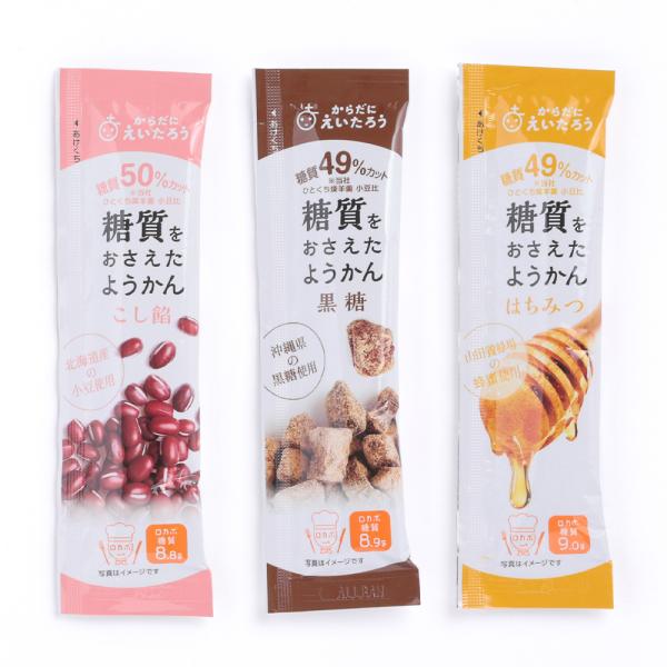 食べ切りサイズのパッケージに入った、便利なロカボ（適正糖質）おやつ。榮太樓の羊羹ならではの小豆の風味と美味しさが感じられる「ようかん」仕立て。羊羹の甘味はしっかり残しつつ、従来の羊羹の約半分（※）の糖質に抑えました。※同社「ひとくち煉羊羹 ...