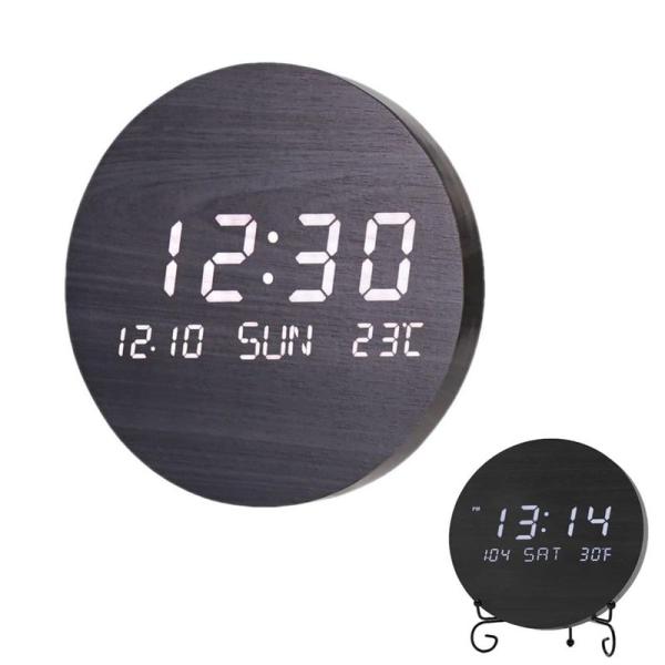 【商品名】　壁掛け時計 LEDデジタル 掛け時計 静音 時間/日付/温度を大画面表示 12/24時間モード スマート光感調節 USB充電式 長時間航続  【商品説明】　・【おしゃれなデザイン】ナチュラルなどの落ち着いたカラーの3色展開で、家...