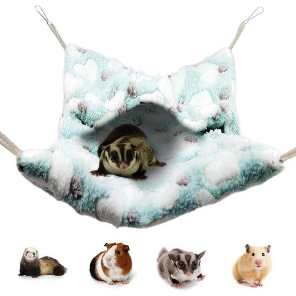 【商品名】　モモンガ フェレット チンチラ ハンモック 暖かい 封筒風ぬいぐるみ ペット寝袋 シマリス ハンモック 飼育ケージ 遊び場 隠れる ふわふわ 【商品説明】　・【2WAYで設置可能】4つフック付きなので、飼育ケージに簡単に取り付け...