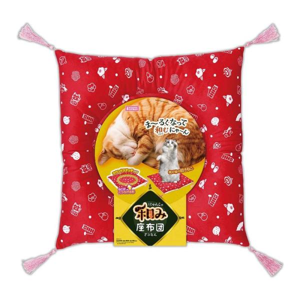 【商品名】　マルカン にゃんこの和み座布団 【商品説明】　・原産国:中華人民共和国・本体サイズ (幅X奥行X高さ) :40×40×9cm・本体重量:0.57kg 【サイズ】　高さ : 7.40 cm　横幅 : 40.60 cm　奥行 : 4...