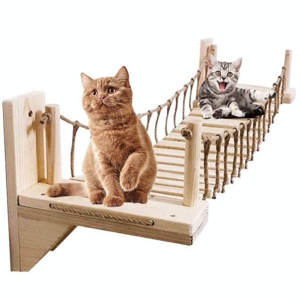 【商品名】　Umoraキャットタワー 木製 吊り橋 猫ベッド 遊び場 ハンモック ストレス解消 運動不足解消 組み立て簡単（140cm） 【商品説明】　・猫ちゃんが楽しく遊びながらストレスと運動不足が解消できる。遊びだけでなく、快適に寝たり...
