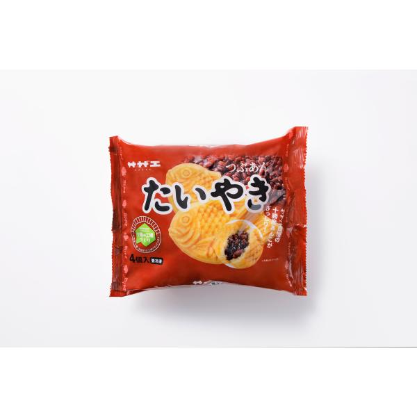 サザエのつぶあんたい焼き。北海道十勝産小豆100％使用。人気の十勝産あずき使用のつぶあんをたっぷり使い直火で焼き上げたたい焼きです。是非ご賞味ください。つぶあんたいやき（90ｇ×4尾入）×1袋・この商品は、冷凍商品です。・たいやきは、加熱し...