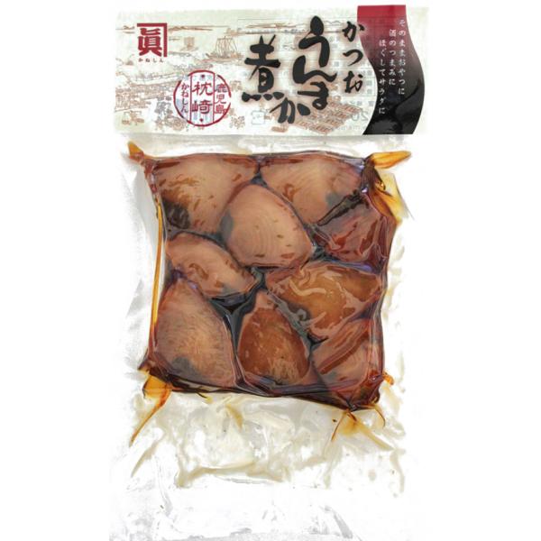 鹿児島県枕崎産の鰹を煮ました！人気の一品。晩酌に、おやつに、サラダに・・・袋から出してそのままお皿に盛るだけの、おいしくて便利な一品です。ゴロっとしたカツオの旨味、お弁当にもいいですね。