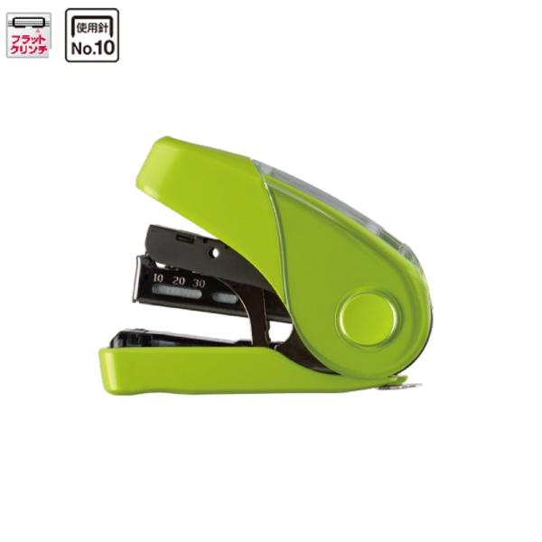 ★使いやすフラットクリンチモデル★とじ枚数：最大32枚（一般的なコピー用紙）＊綴じ方式：フラットクリンチ■メーカー：マックス■品番：HD-10DFL3K/LG■本体色：ライトグリーン■綴奥行き：最大29mm■サイズ：H66×W28×D83m...