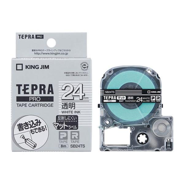 ★マットタイプ（つや消し）ラベルです。★落ち着いた色調のラベルです。■メーカー：キングジム■品番：SB24TS■つや消し 透明テープ/白文字■テープ幅：24mm■テプラPRO用テープカートリッジです（P規格、R規格）＊機種により使用可能なテ...