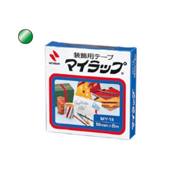 ★メタリックの輝きが美しい装飾用テープ■メーカー：ニチバン■品番：MY-183■カラー：緑■テープ幅：18mm/テープ長さ：8m巻き■基材：アルミ蒸着PET■粘着材：ゴム系■粘着力にも優れた装飾用テープです★催事、パーティー会場の装飾にお勧...