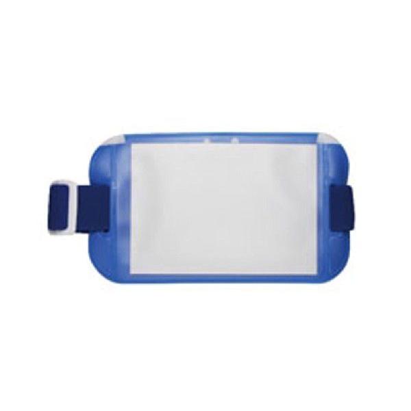 ★ゴムバンドで腕にとめる腕章型名札■メーカー：ソニック■品番：NF-719-B■カラー：ブルー■バンド部分長さ調整可能。■ケース部外寸：横150×縦86mm■ケース収納適正寸法：横105×縦74mm  ★全4色あります。カラー分類に最適。