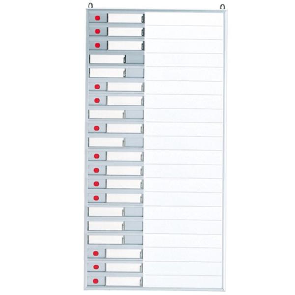 ★在・不在と行動予定を表示可能★ネームケースをスライドして在・不在を切替■20名用■メーカー：クラウン■品番：CR-NF23K-SW■本体サイズ：W393×H772×厚14mm■重量：約2.9kg■本体材質：アルミ■名札紙サイズ：縦30×横...
